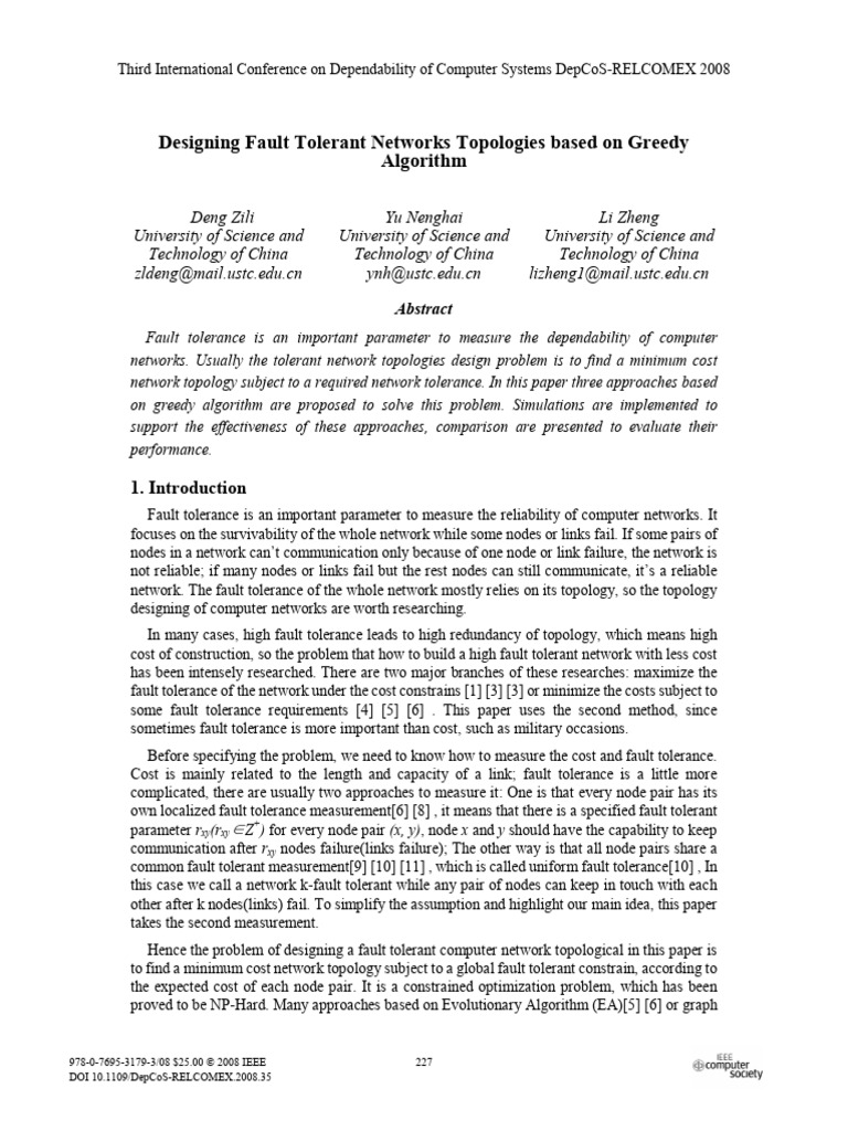 Designing Fault Tolerant Networks Topologies based on Greedy Algorithm ... Designing Fault Tolerant Networks Topologies based on Greedy Algorithm ...