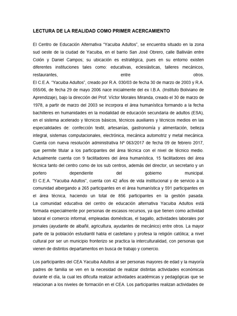 Lectura de La Realidad | PDF | Moodle