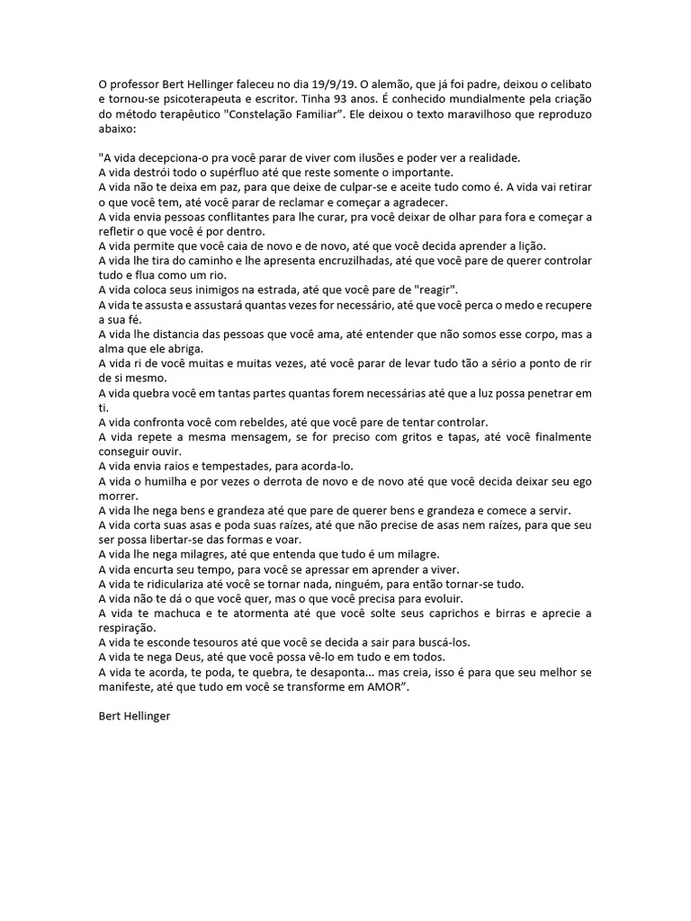 Reflexões de Bert Hellinger sobre a Vida | PDF | Vida
