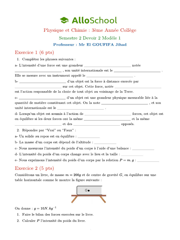 PC 3ac Semestre 2 Devoir 2 Modele 1 1 | PDF