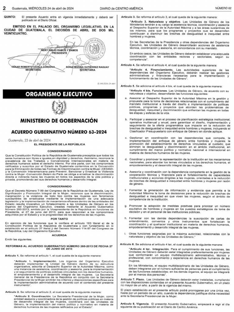 Acuerdo Gubernativo 63-2024 | PDF