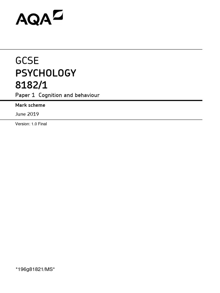 June 2019 MS - Paper 1 AQA Psychology GCSE | PDF | Perception | Memory