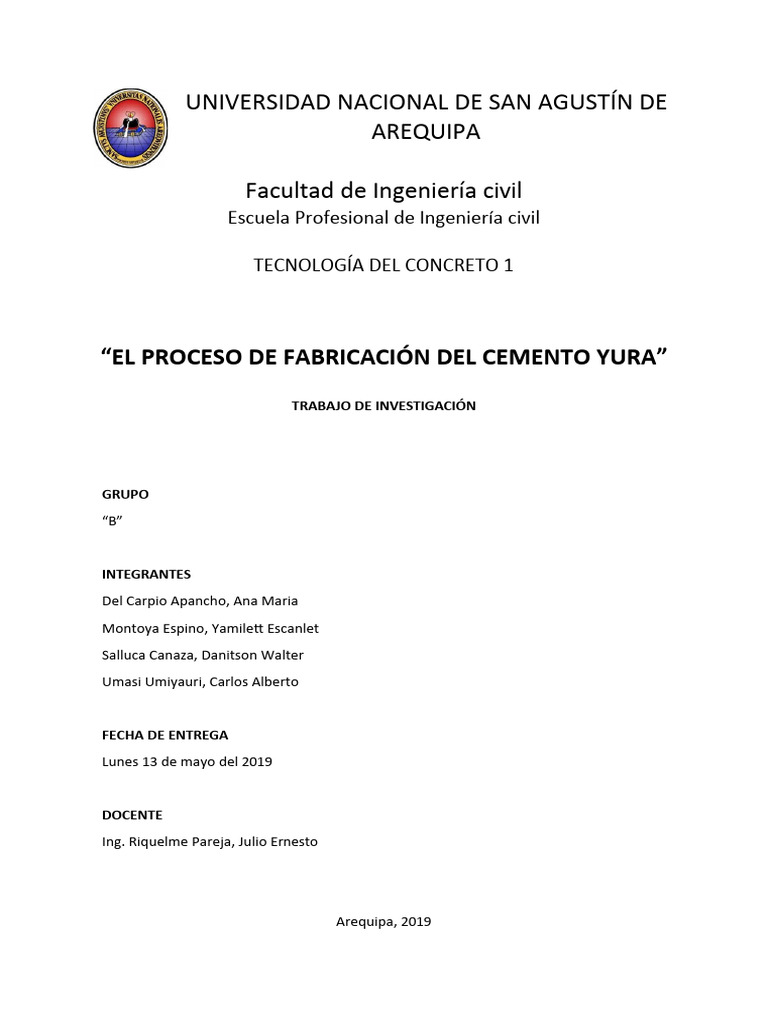 Proceso de Fabricacion Del Cemento Yura Sa | PDF | Cemento | Hormigón