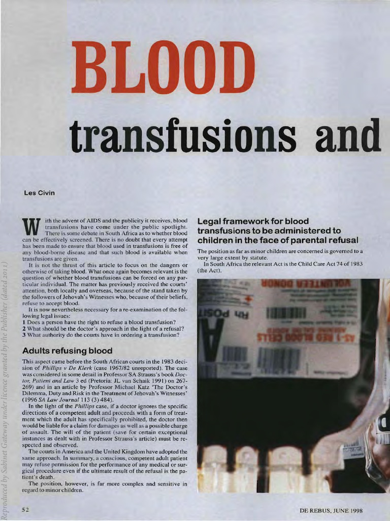 Civin 1998 Blood Transfusions and Compelling Orders | PDF | Blood ...