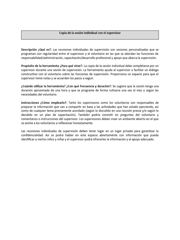 Individual Supervision Meetings - Spanish | PDF