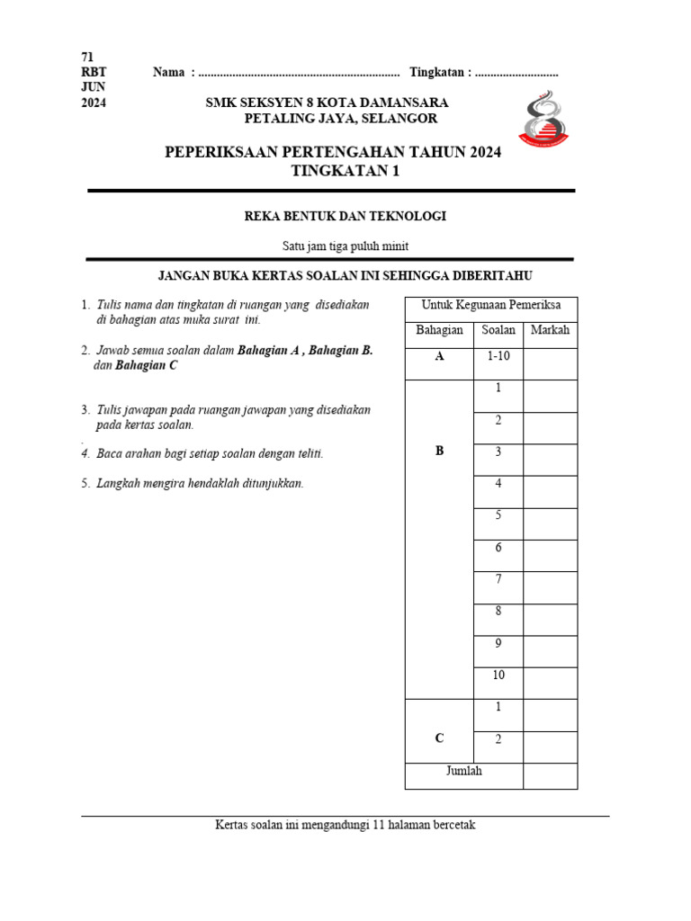 Contoh Muka Hadapan PPT RBT Ting 1 | PDF