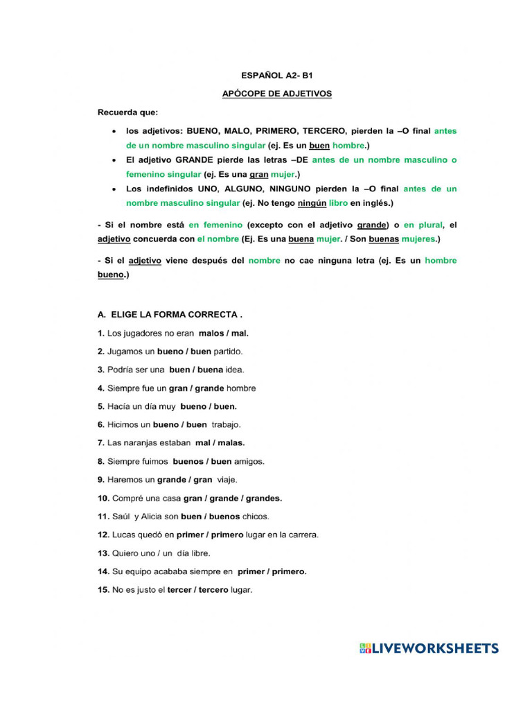 Apócope Ejercicios | PDF