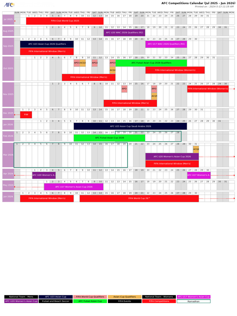 AFC Competitions Calendar (Jul 2025 - Jun 2026) - Upd - 15may24 | PDF | Sports | Fifa
