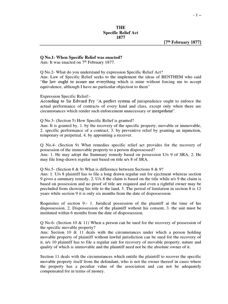 Notes in Questions and Answer Form On SP | PDF | Legal Remedy | Injunction