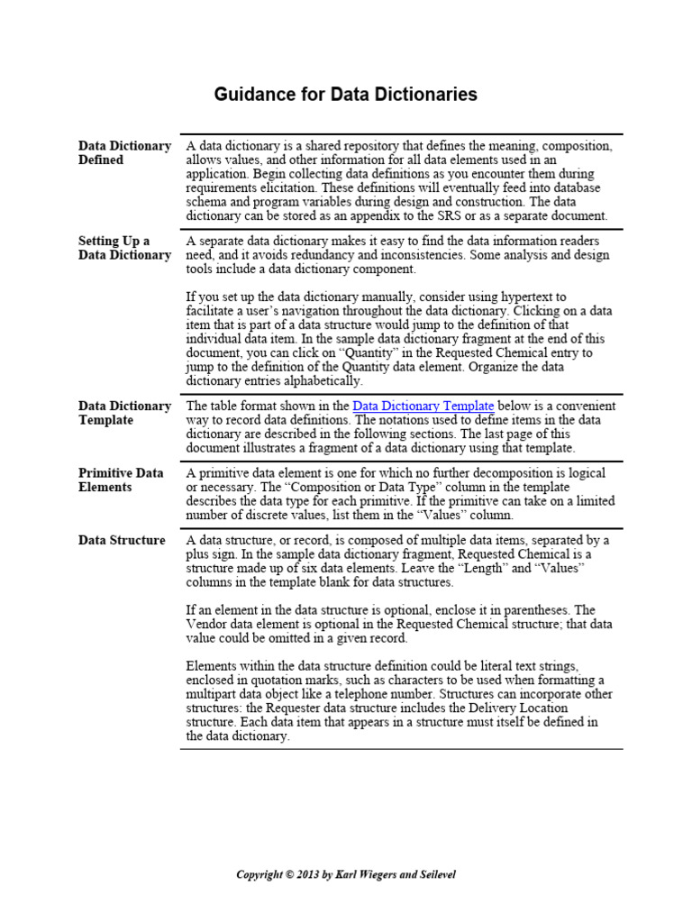 Guidance For Data Dictionaries Download Free Pdf Bracket Data Type