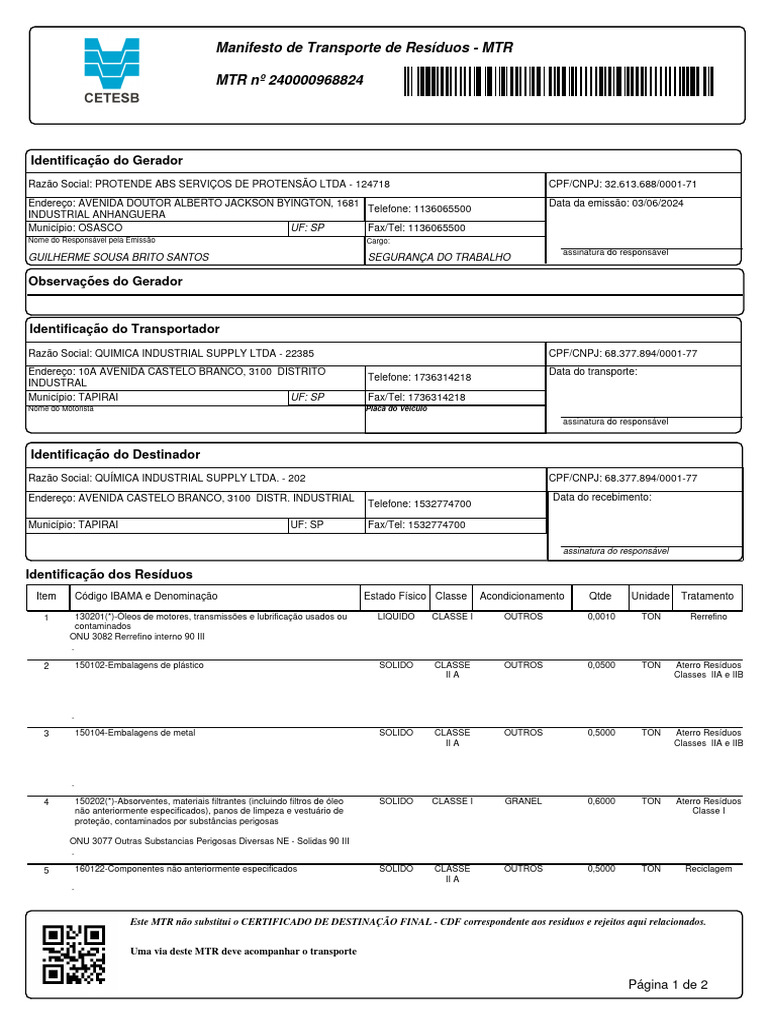 MODELO DE MTR | Download grátis PDF | Desperdício | Materiais