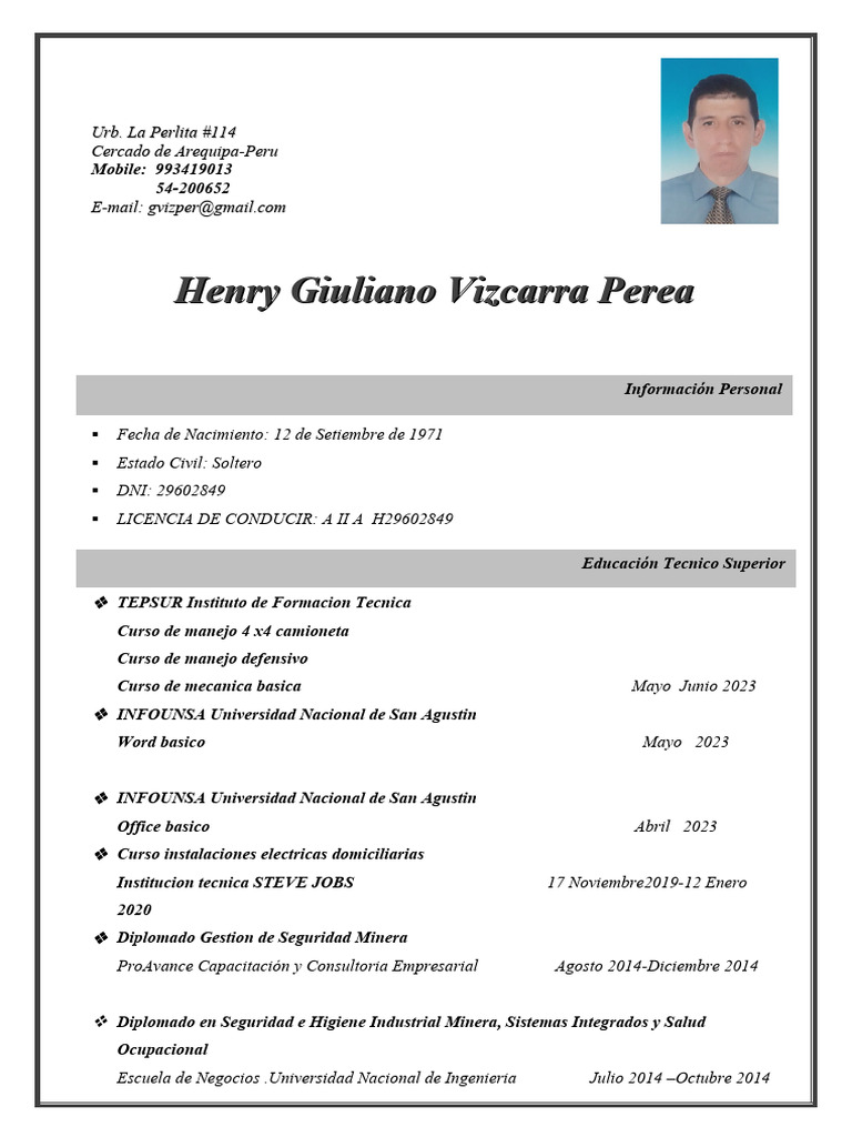 Cv Henry 2024 Abril | Descargar gratis PDF | Planificación | Liderazgo
