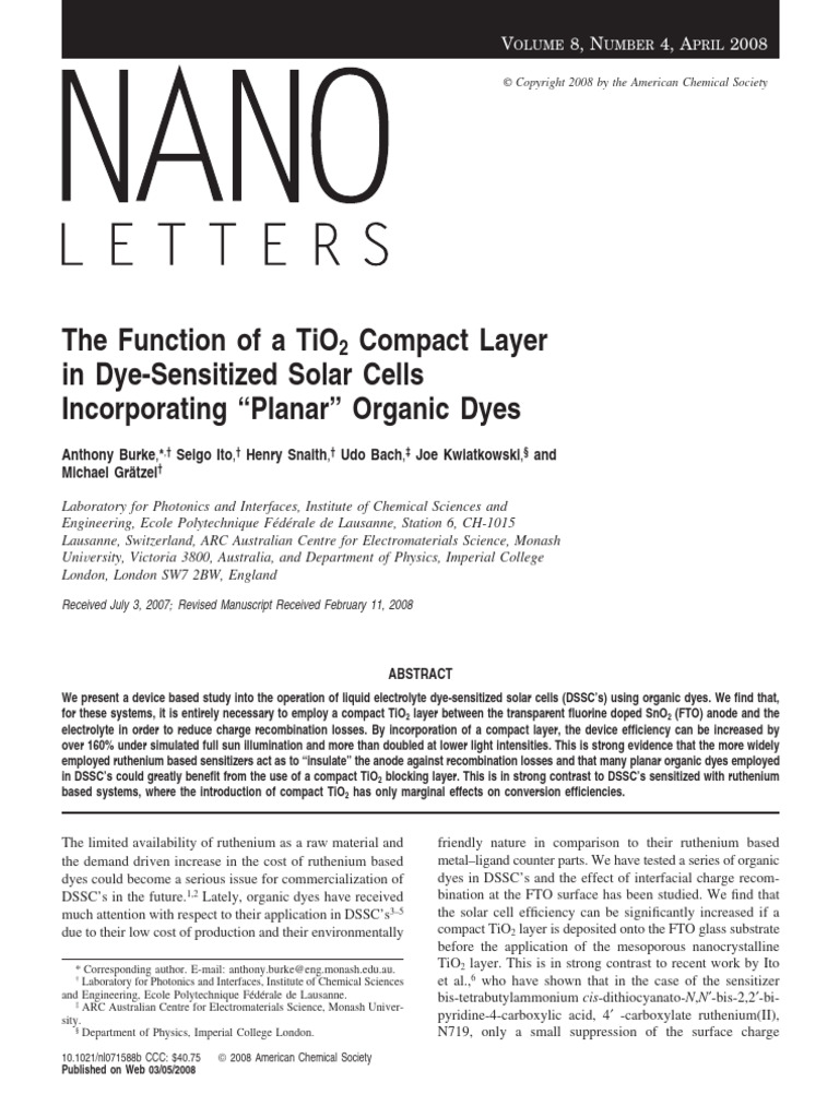 The Function Of A Tio2 Compact Layer In Dye Sensitized Solar Cells