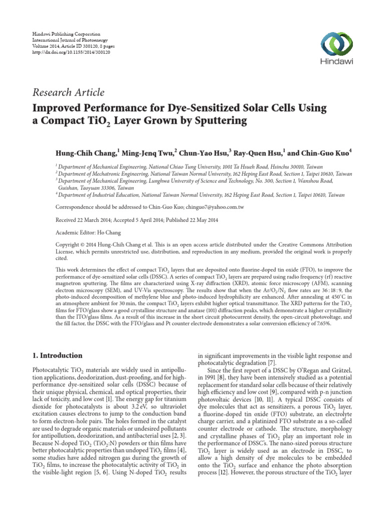 Improved Performance For Dye-Sensitized Solar Cells Using A Compact ...