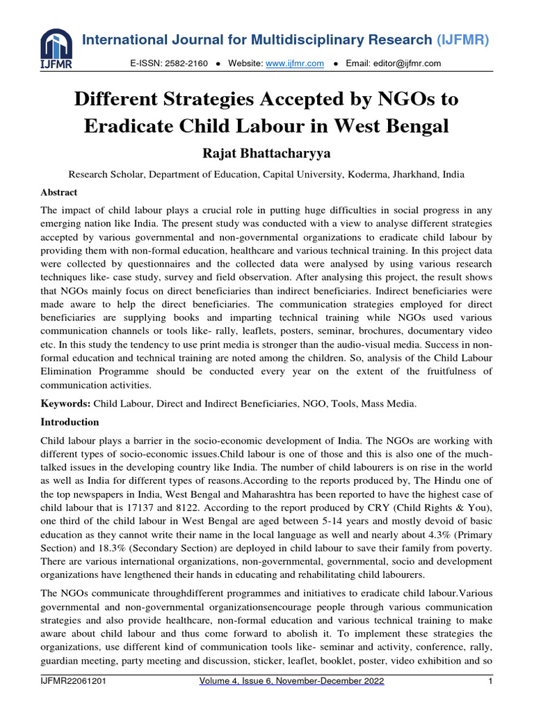 Different Strategies Accepted By Ngos To Eradicate Child Labour In West