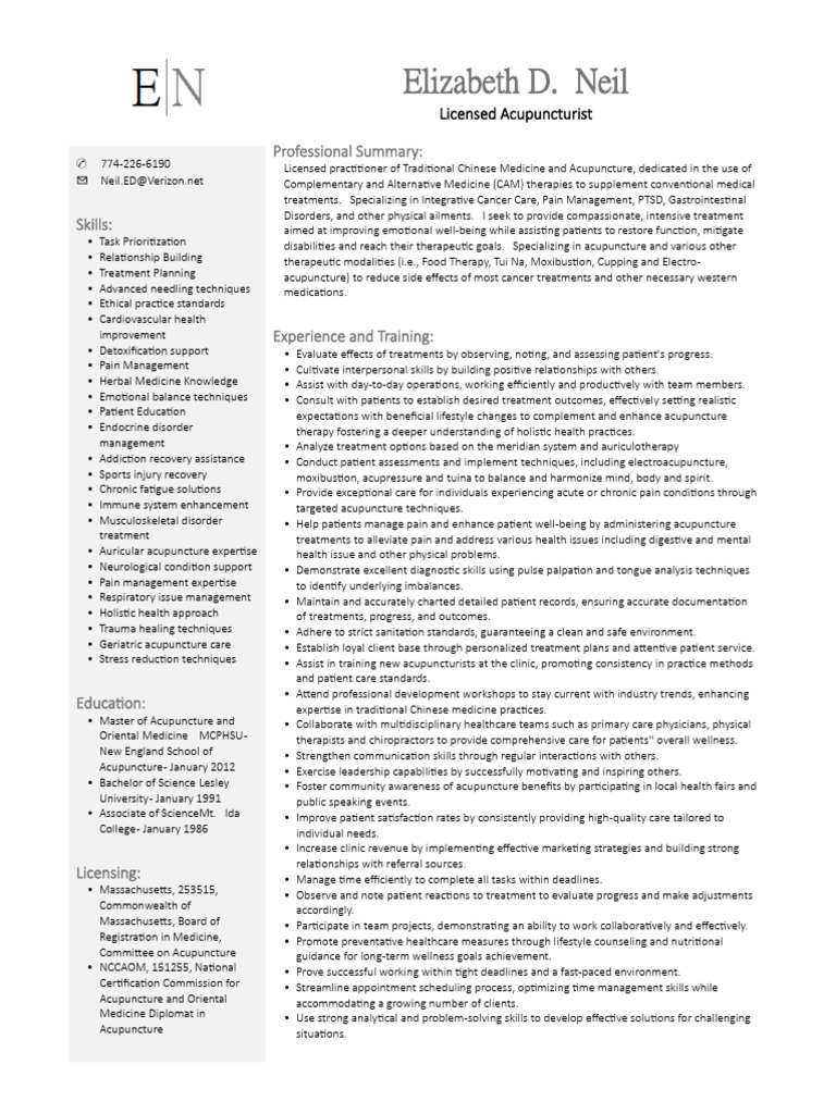 Resume 2024 | PDF | Alternative Medicine | Acupuncture