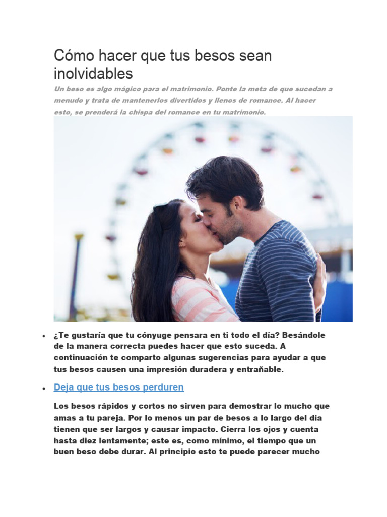 Cómo Hacer Que Tus Besos Sean Inolvidables | PDF | Amor | Romance (amor) Cómo Hacer Que Tus Besos Sean Inolvidables | PDF | Amor | Romance (amor)