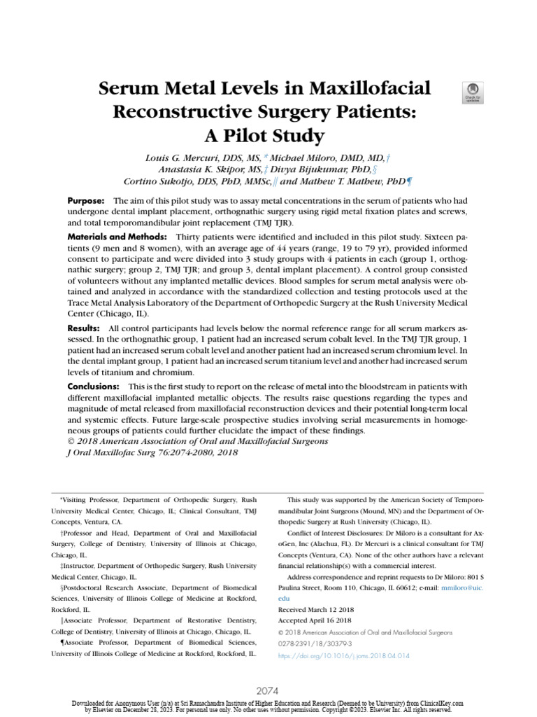 Blood Titanium Levels in Patients With Large and Sliding Titanium ...