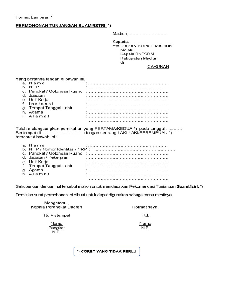 Lampiran Formulir Word Se - Tunjangan Keluarga Asn | PDF