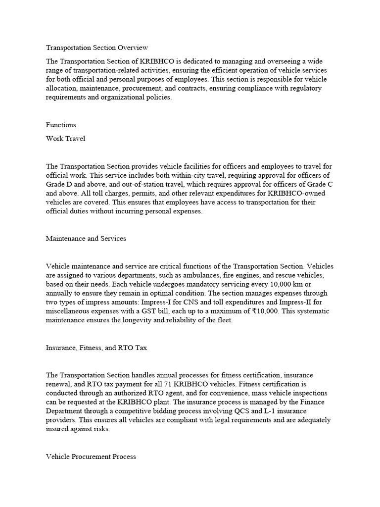 Transportation Section Overview | Download Free PDF | Bus | Expense