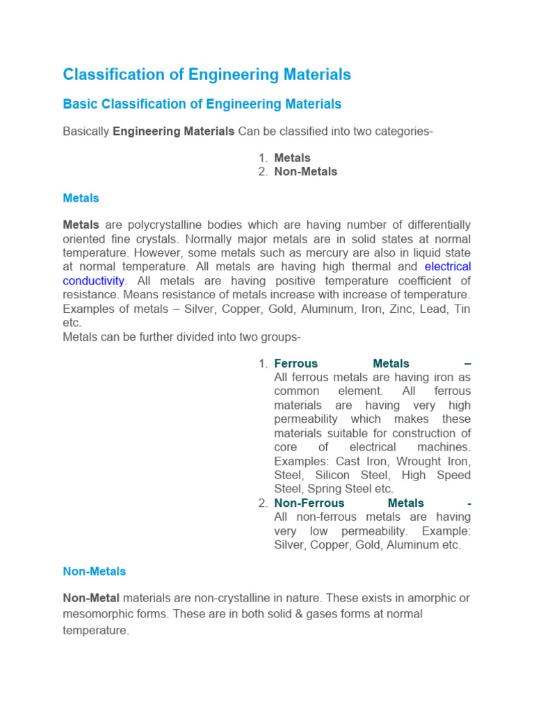 Classification of Engineering Materials | PDF | Metals | Solid