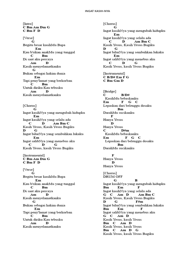 Chord dan Lirik "Ingat Kasih-Nya" | PDF
