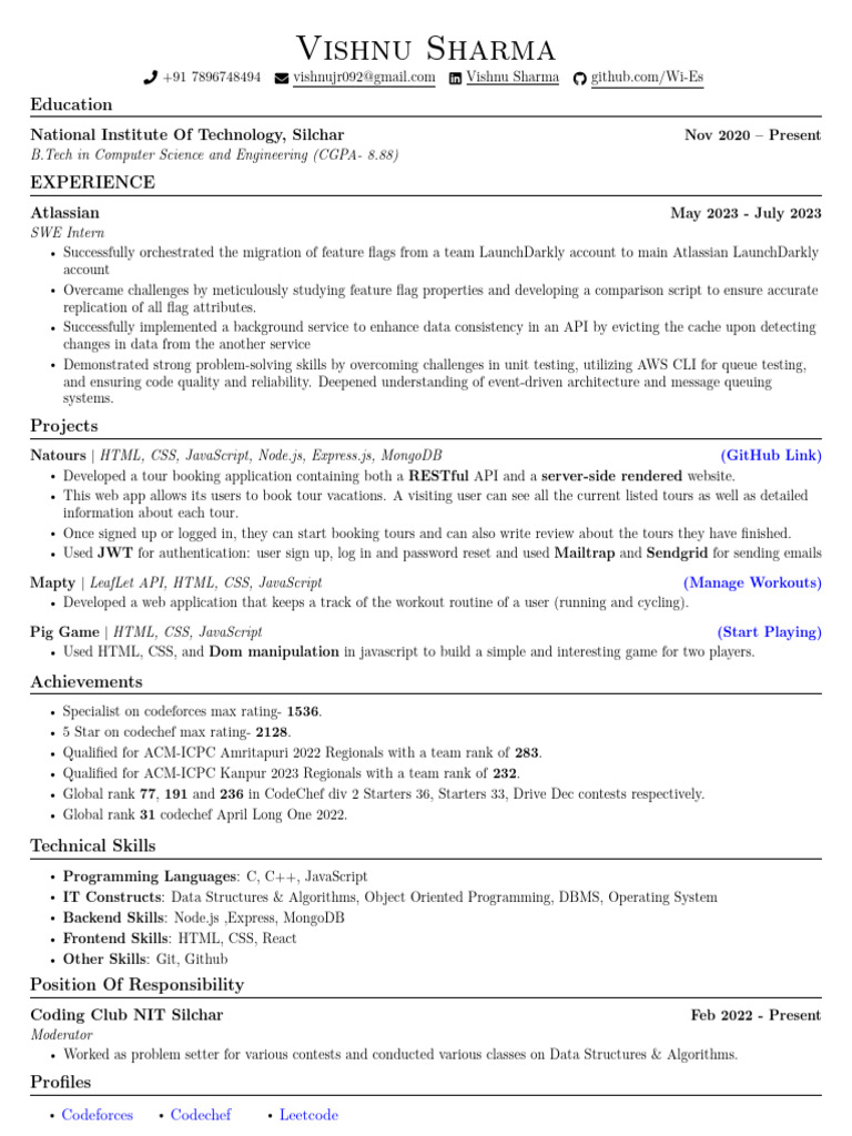 Vishnu Sharma Resume | PDF | Java Script | World Wide Web