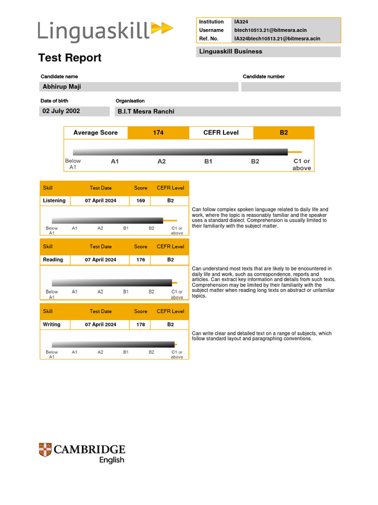 Linguaskill Candidate Test Report | PDF | Applied Linguistics | Linguistics