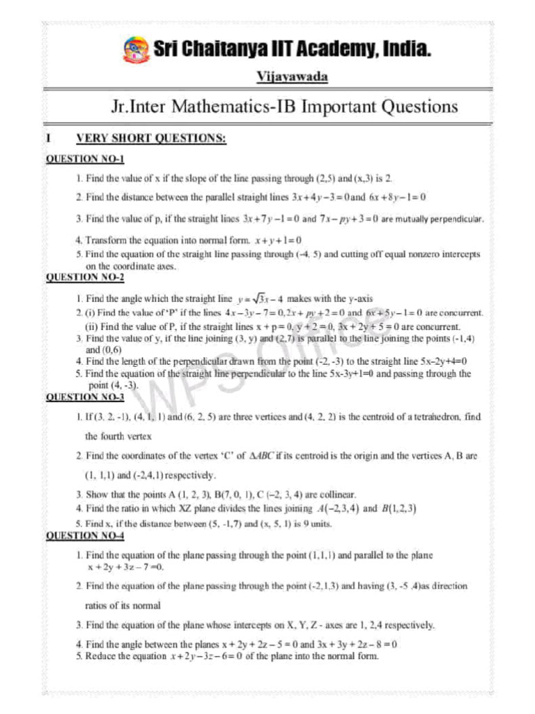 Maths 1b Last Minute Revision | PDF | Line (Geometry) | Cartesian ...