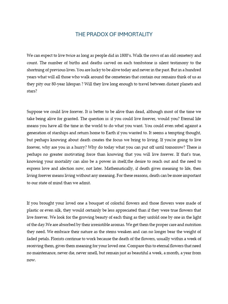 The Pradox of Immortality | PDF | Immortality | Earth