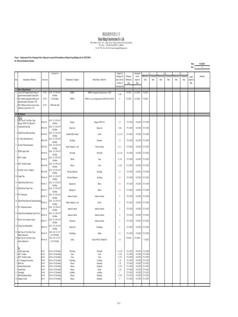 Material Submission Schedule - 20231208 | Download Free PDF | Ceiling ...
