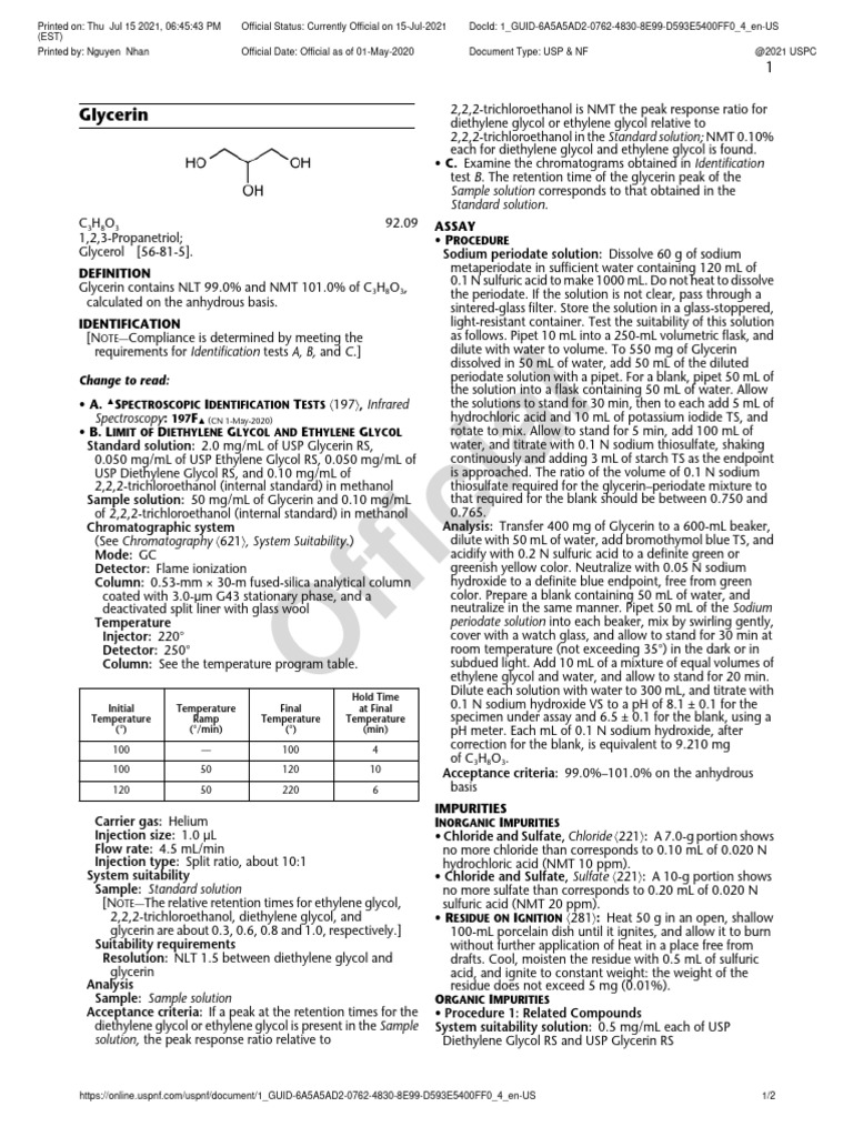 Glycerin | PDF | Glycerol | Gas Chromatography