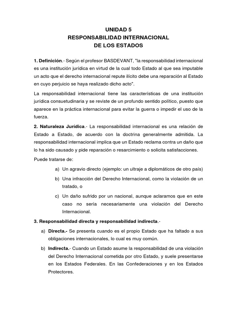 Unidad 5 Responsabilidad Internacional | PDF | Estado (política) | Violación