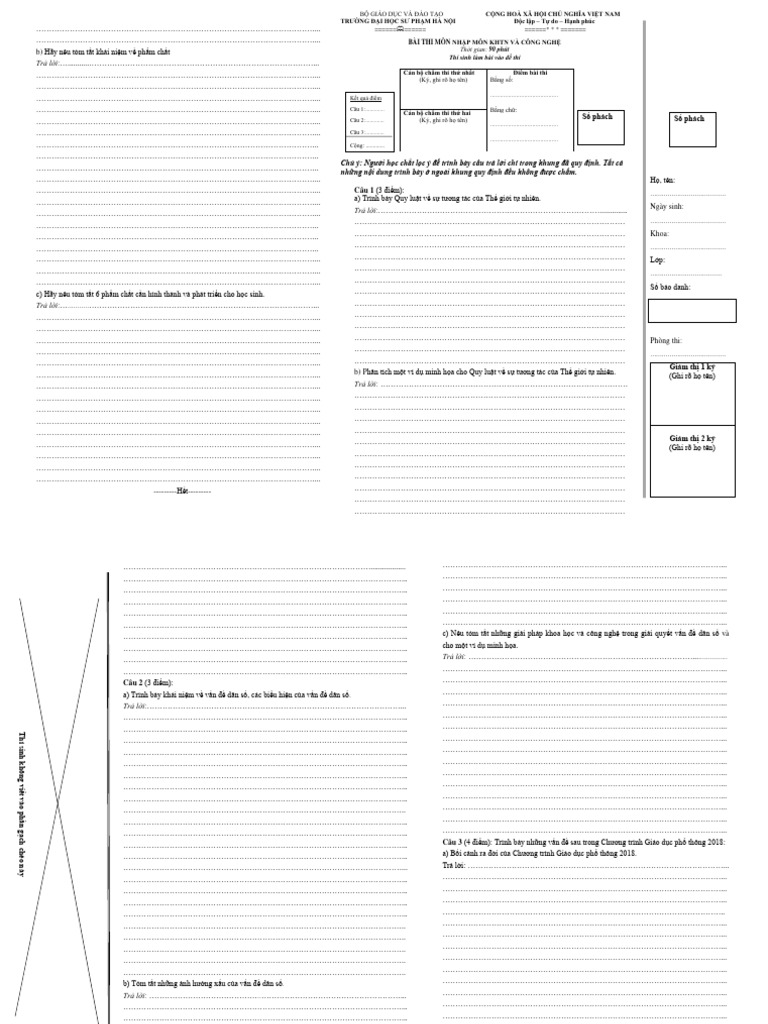 Mau Giay Thi Nhap Mon KHTN Va CN | PDF