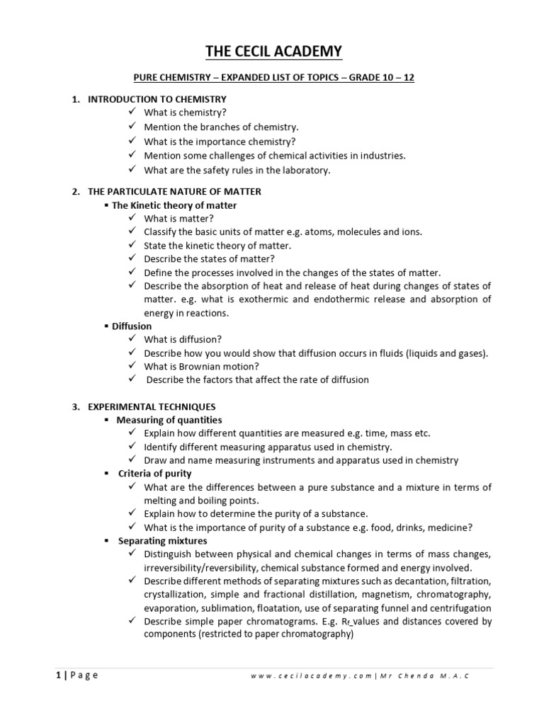 Pure Chemistry List of Topics - Expanded | PDF | Salt (Chemistry ...