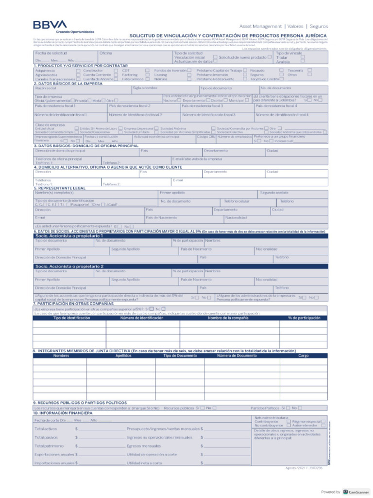 Formato Vinculación de Empresa BBVA | PDF