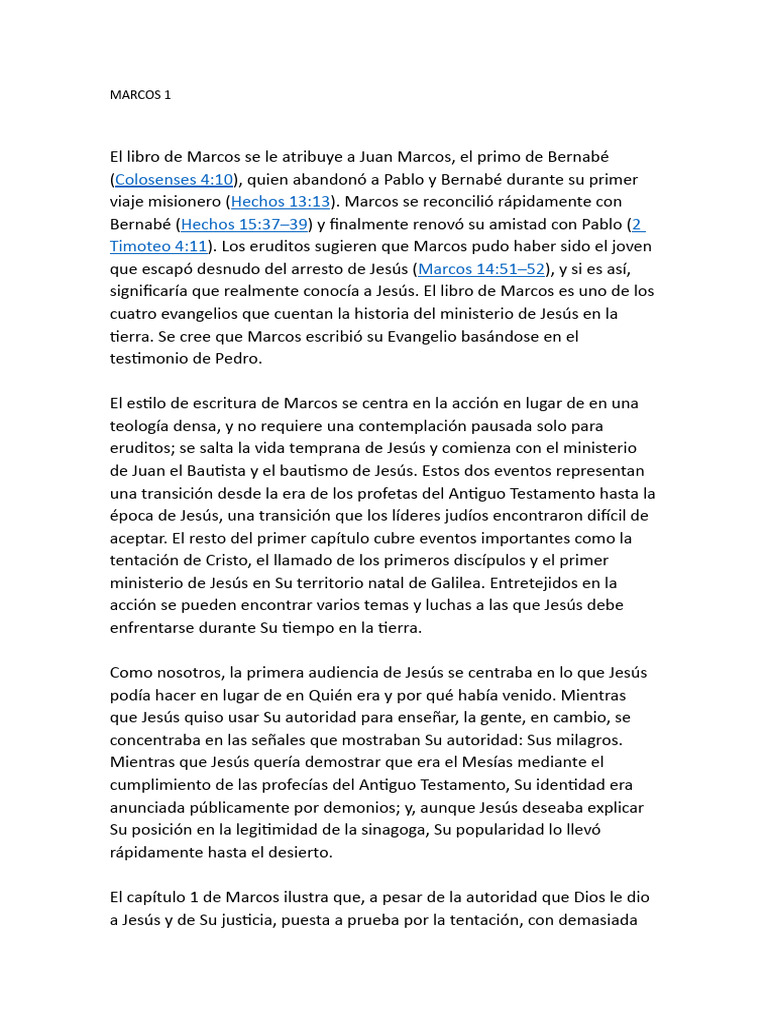 Marcos 1 | PDF | Jesús | Evangelio de Marcos