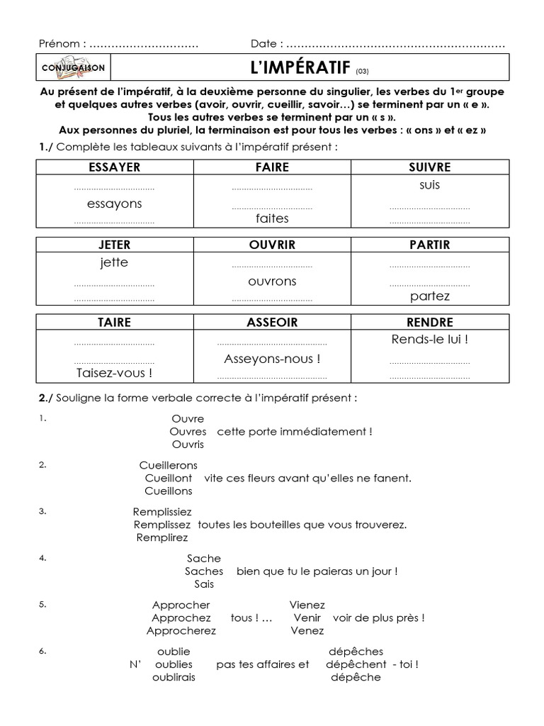 Impératif Exo 03 | PDF | Verbe | Langues