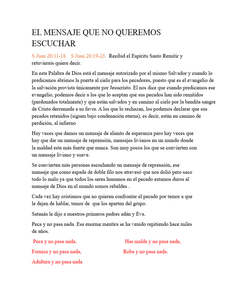 Mensaje de Salvación y Reprensión | PDF | Pecado | Dios