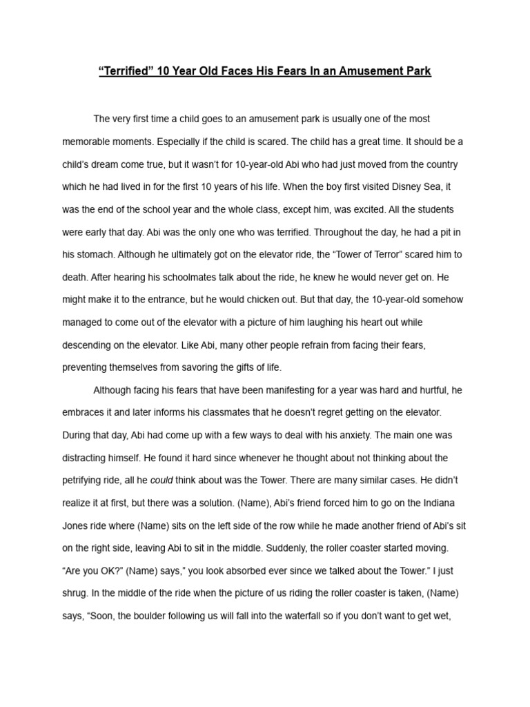 Terrified - 10 Year Old Faces His Fears in An Amusement Park | PDF ...