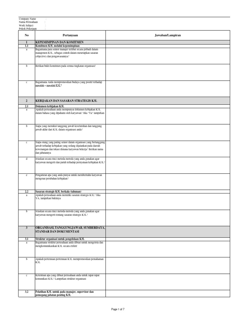 HSE-HS-FM-50 KUESIONER KUALIFIKASI CSMS RevTRA | PDF