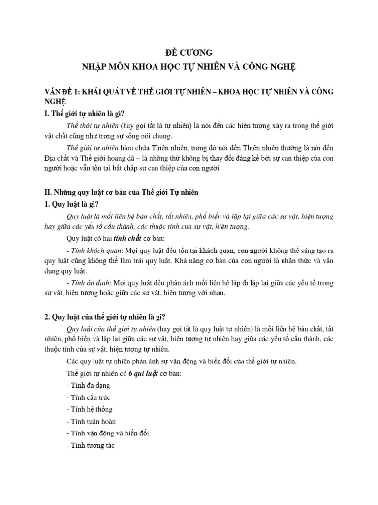 ĐỀ CƯƠNG NHẬP MÔN KHTN VÀ CN | PDF