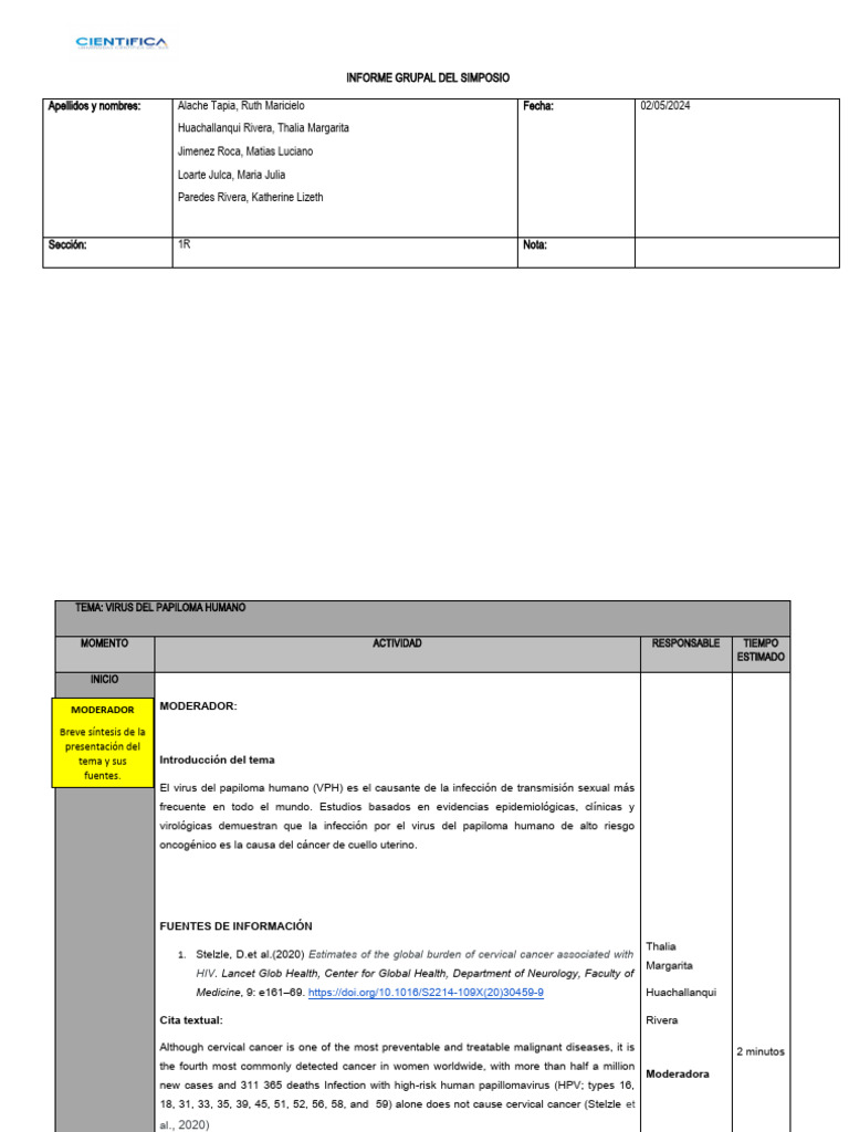 Modelo de Informe Grupal Del Simposio 2024 Ec1 | PDF | Enfermedades y trastornos | Cáncer