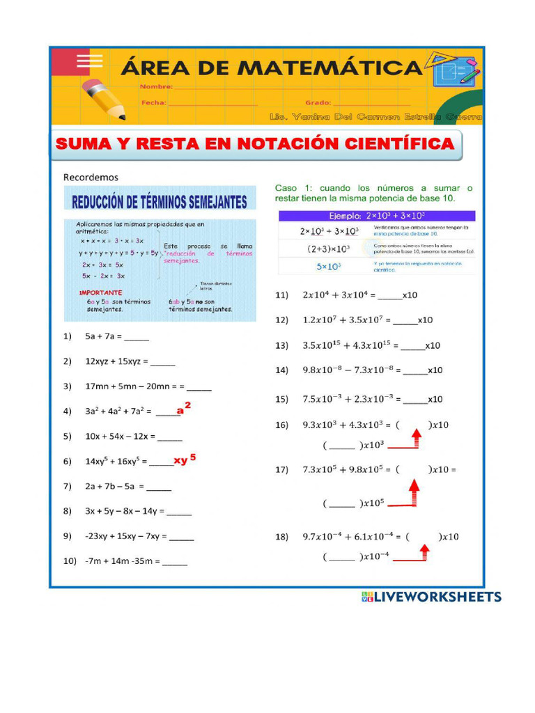 Operaciones Con Notacion Cientifica | PDF