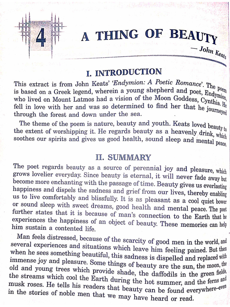 A Thing of Beauty - Notes | PDF