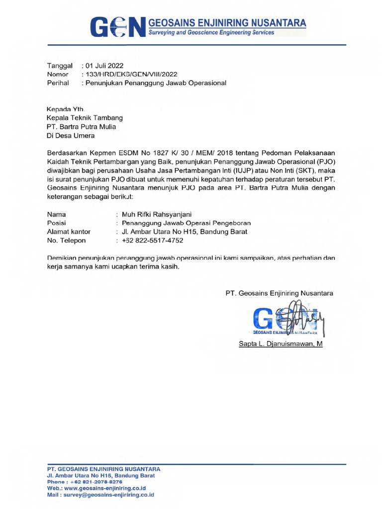 Surat Penunjukan Penanggung Jawab Operasi_s | PDF