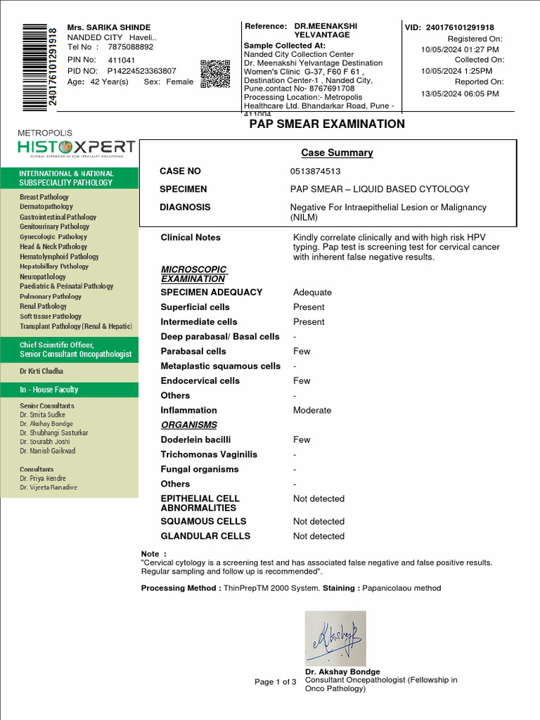 Pap Smear Examination: Case Summary | Download Free PDF | Cervical ...
