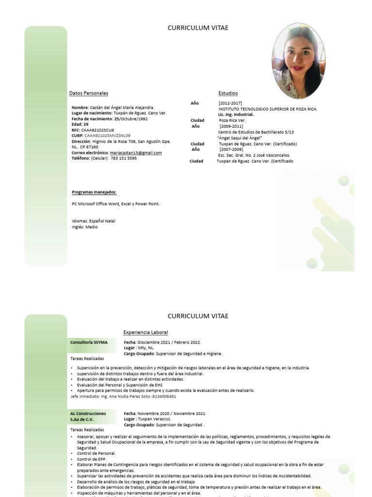 Cv Maria Alejandra Castan-03-2022 | PDF | Seguridad y salud ocupacional | Valores