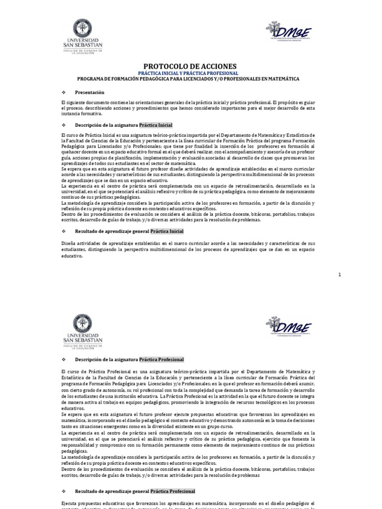 Protocolo de Acciones Práctica Inicial - Práctica Profesional PFPM 2022 | PDF | Maestros ...