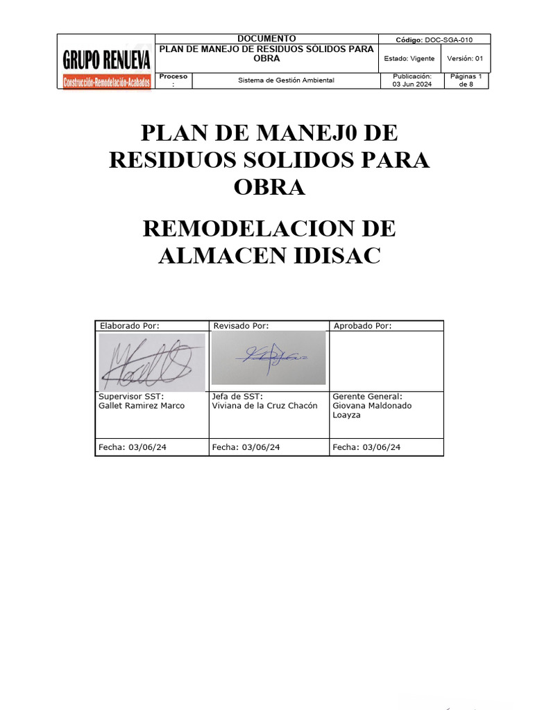 Plan de manejo de residuos sólidos para obra | PDF | Residuos | Gestión de residuos